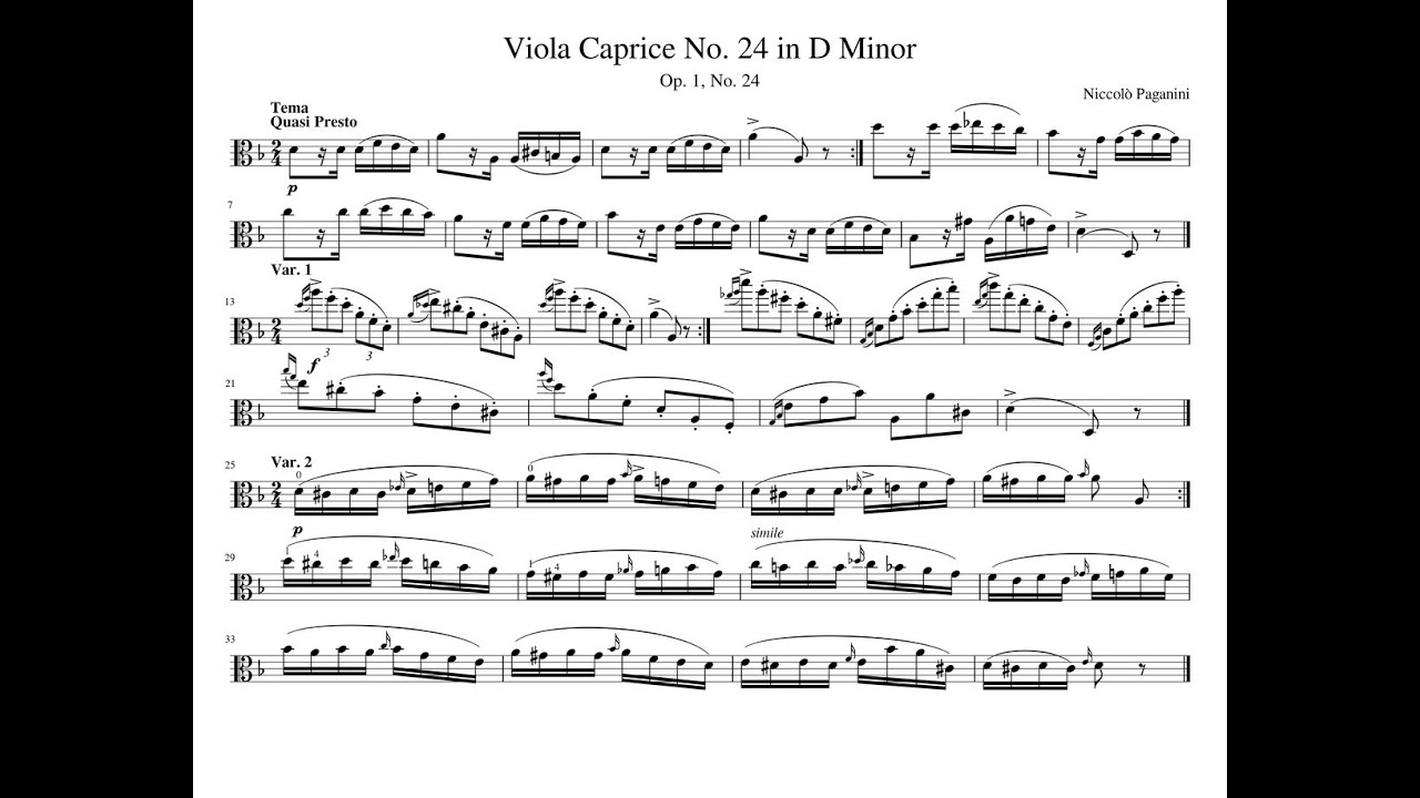 Paganini Viola Caprice No.24 in D Minor - YouTube