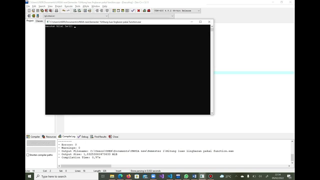 Program Function Menghitung Luas lingkaran segitiga persegi panjang ...