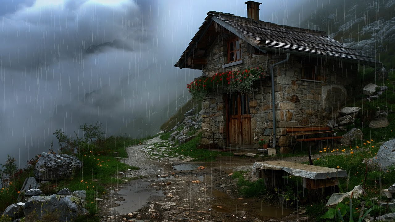 Beautiful Rural Old Houses, Streets in Heavy Rain | Soothing Rain Sound ...