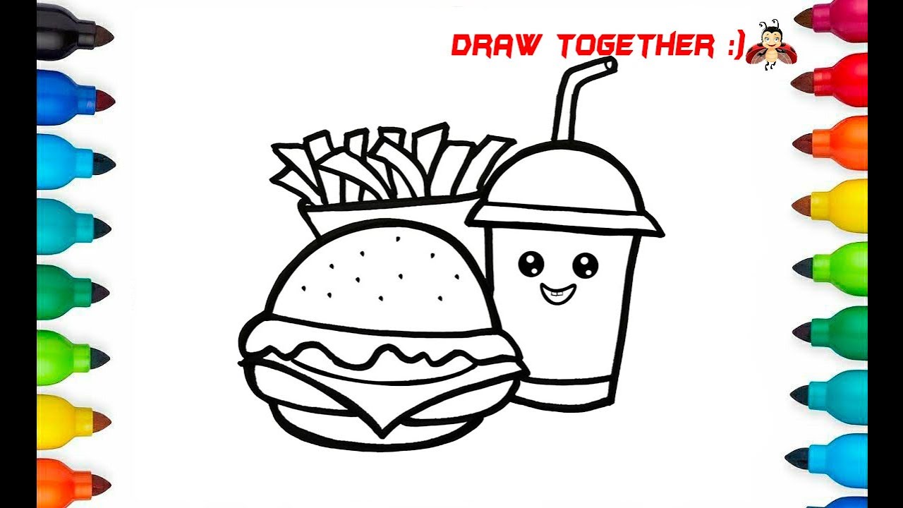Fast Food Drawing / Draw Fast Food Step by Step / How to Draw A Burger ...