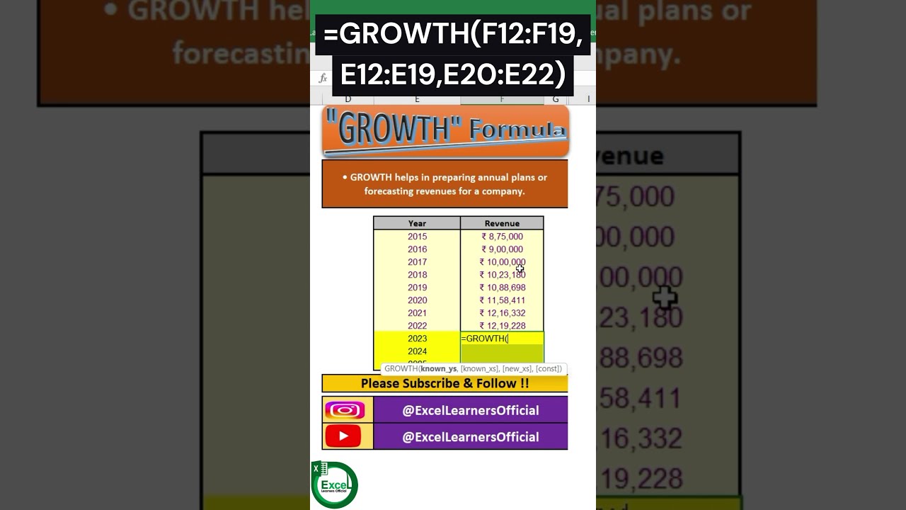 Growth Formula In Excel shortsfeed shortsviral shorts YouTube Growth Formula In Excel shortsfeed shortsviral shorts YouTube