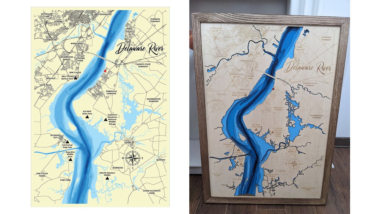 Making 3D map wood Delaware River, Pennsville NJ with laser machine ...