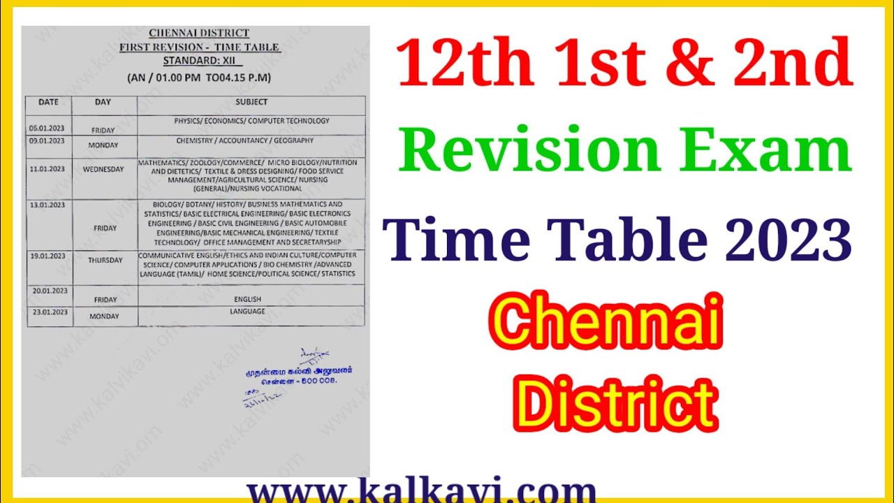 12th First & Second Revision Time Table 2023 January - Chennai District ...
