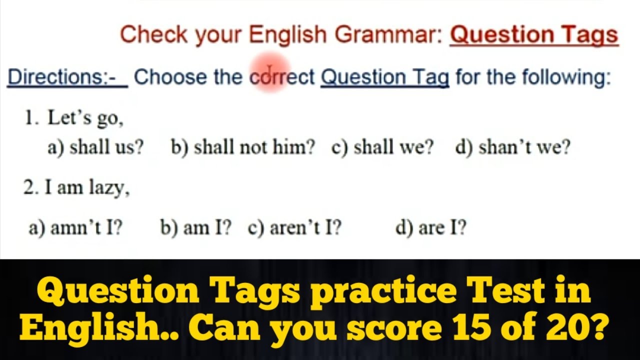 Question Tags Practice test in English Grammar most Important forExams ...