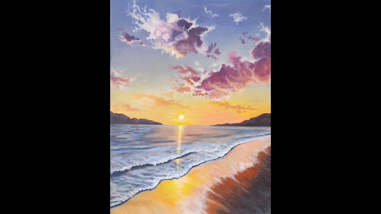 How to paint sunset clouds and beach in acrylic. - YouTube