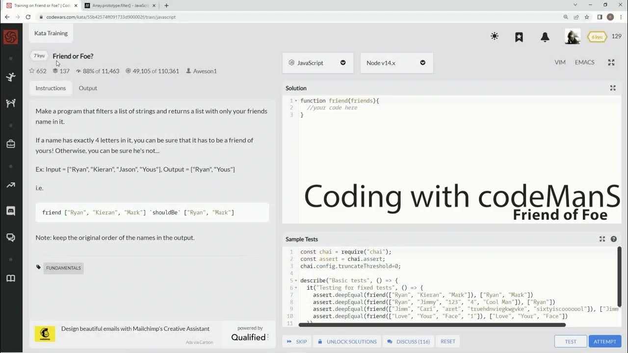 Codewars 7 kyu Friend or Foe JavaScript - YouTube