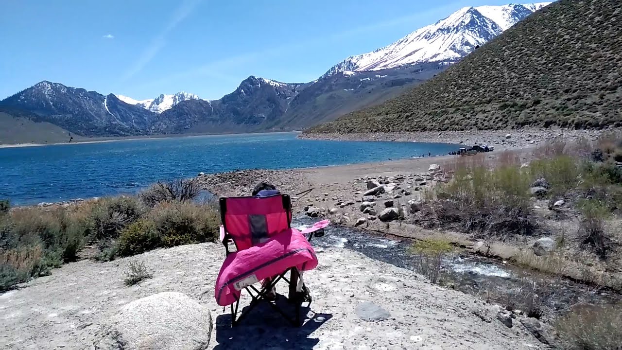Beautiful day at Grant Lake with incredible view of snow capped Mt Wood ...