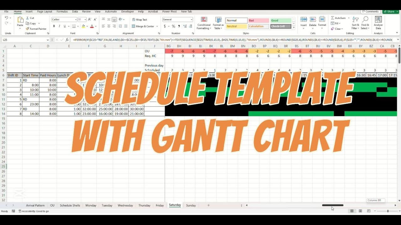 Dynamic schedule template with Gantt chart. - YouTube