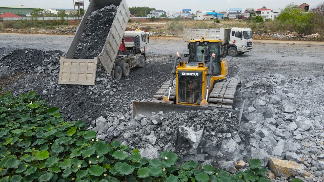 The Best Processing Land filling with Rock by Operator Bulldozer and ...
