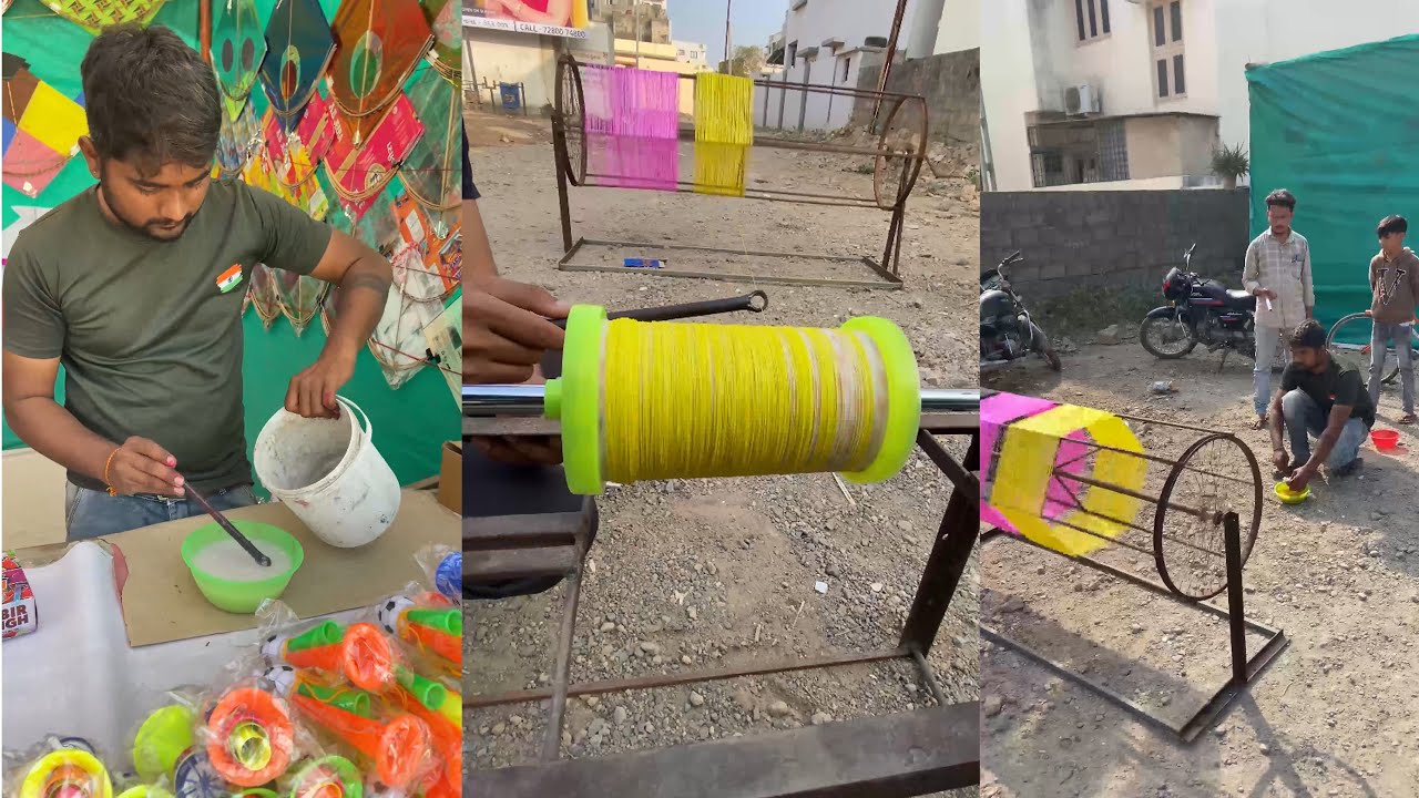 Best kite manja making at uttarayan for kite festival - YouTube