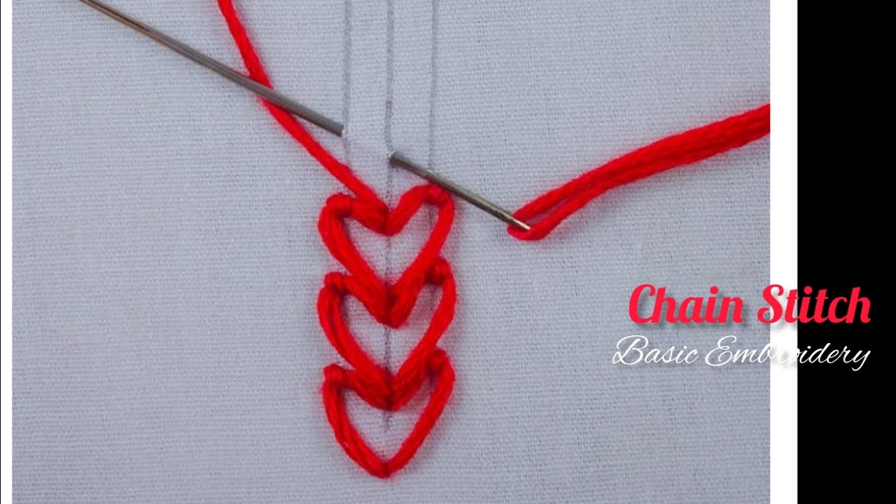 Basic Hand Embroidery tutorial for beginner : ♥ Heart/love shape chain ...