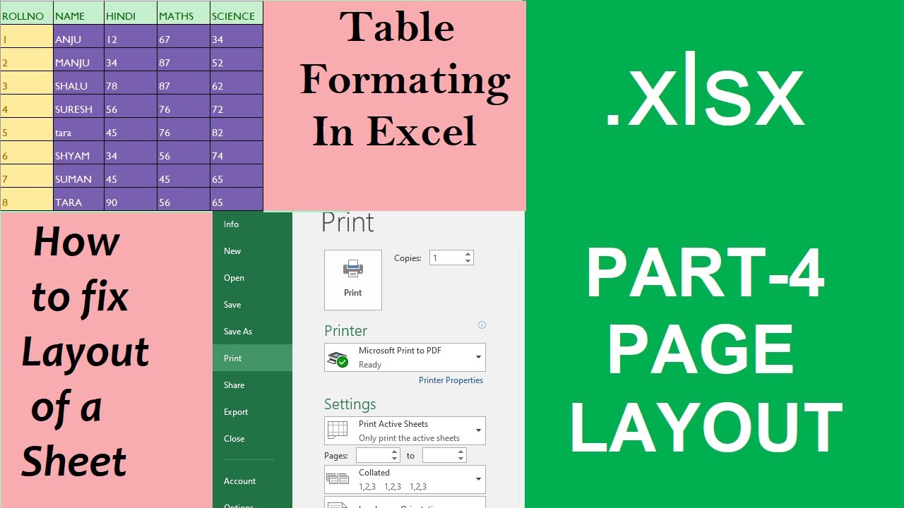 Microsoft -Excel : Table Formatting, Page Layout | Learn MS Excel in ...