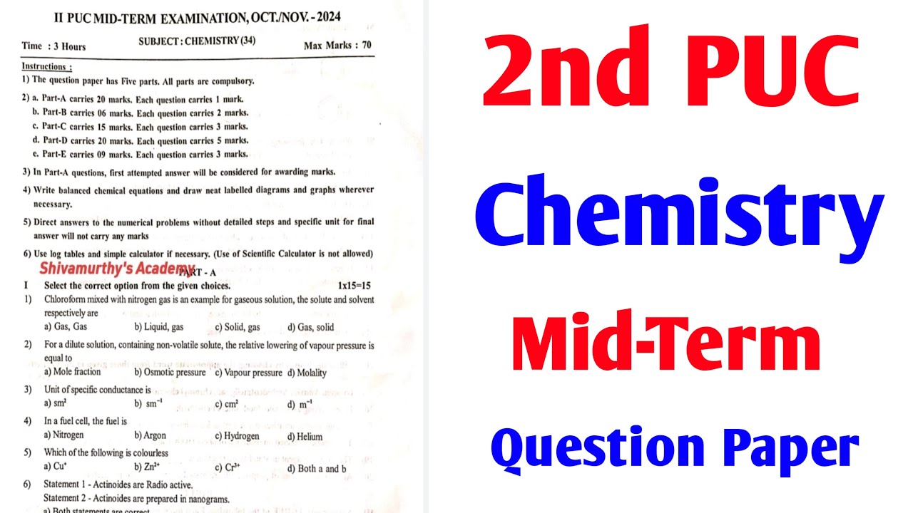 2nd PUC Chemistry Midterm Question Paper#shivamurthysacademy#chemistry#midterm - YouTube