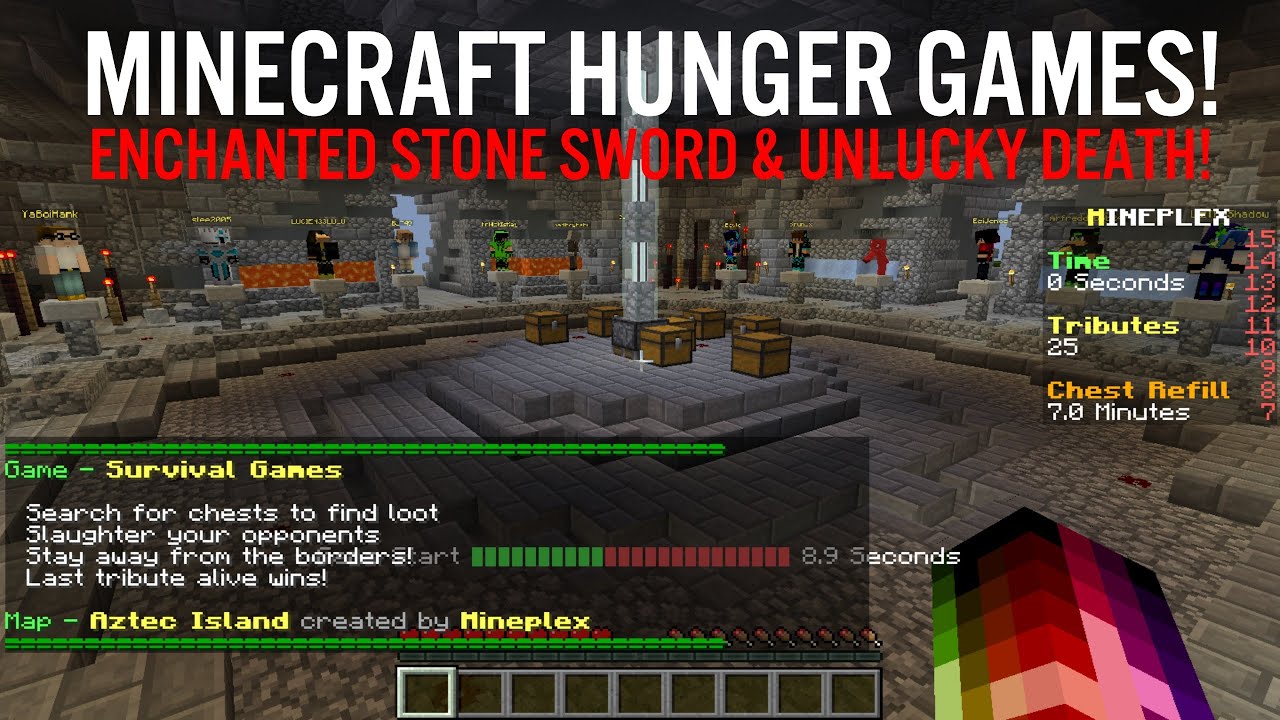 Minecraft | Hunger Games #1 | Enchanted Stone Sword & Unlucky Death ...