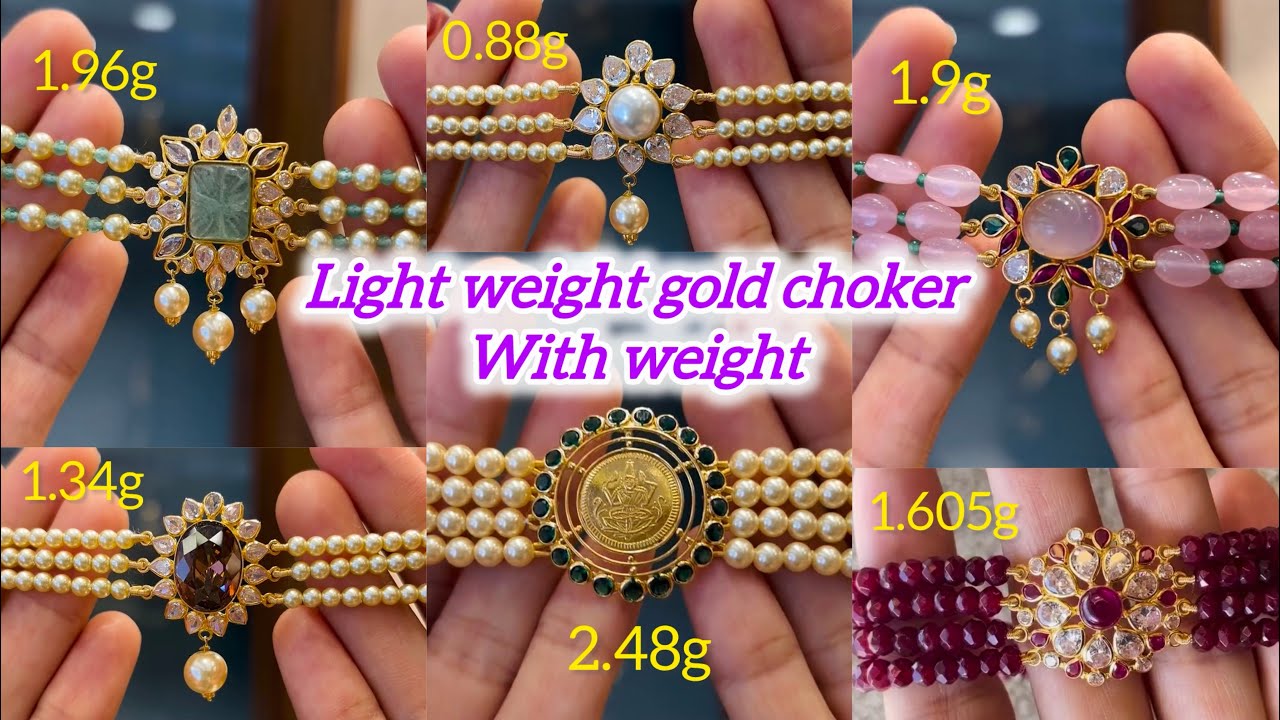 Light weight gold pearl choker necklace designs with weight | gold ...