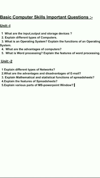 Basic computer skills Important Questions B. com, 1st year, OU - YouTube