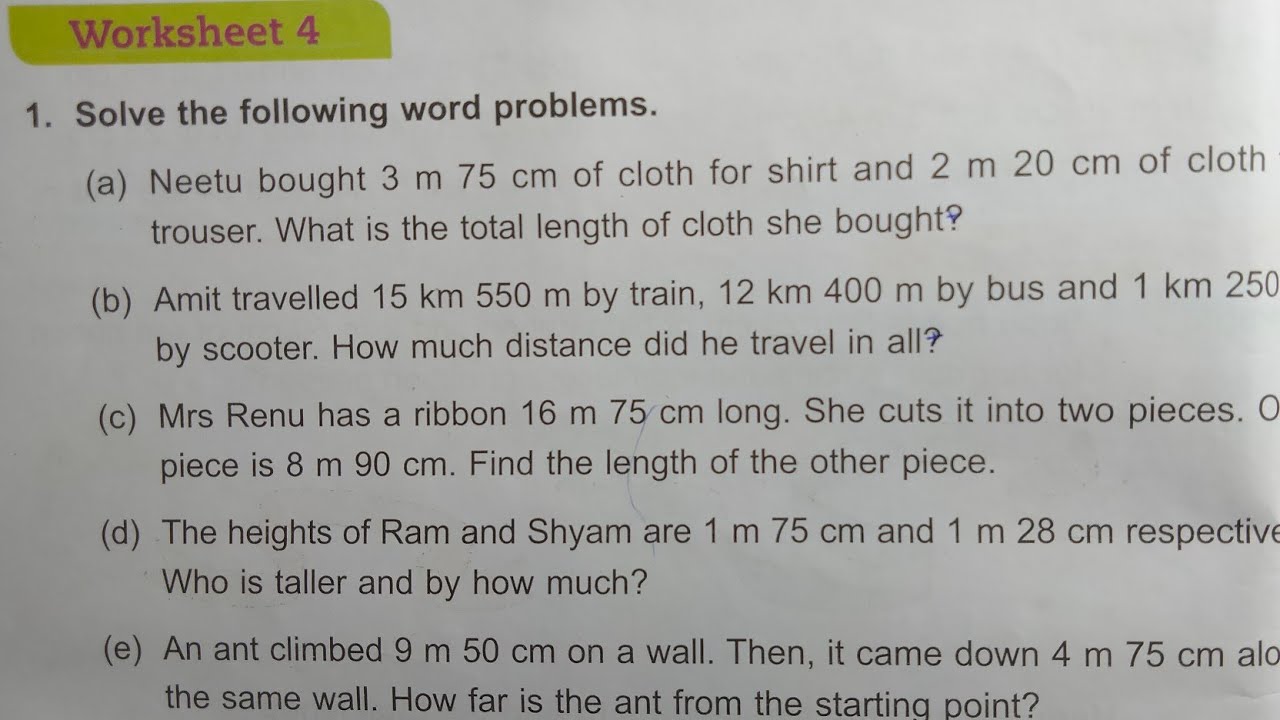 Dav Class 4 Unit 5 Worksheet 4 ।। Math Class 4 Chapter 5 Worksheet 4
