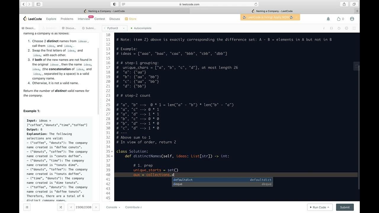 Leetcode 2306 Naming A Company Hard Grouping And Counting Method Youtube