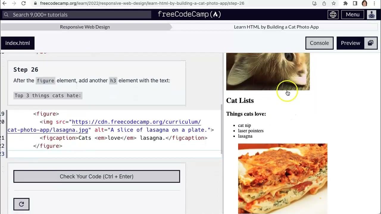 Practice 1: CatPhotoApp Step 18-69, freeCodeCamp (new) Responsive Web Design Certification ...