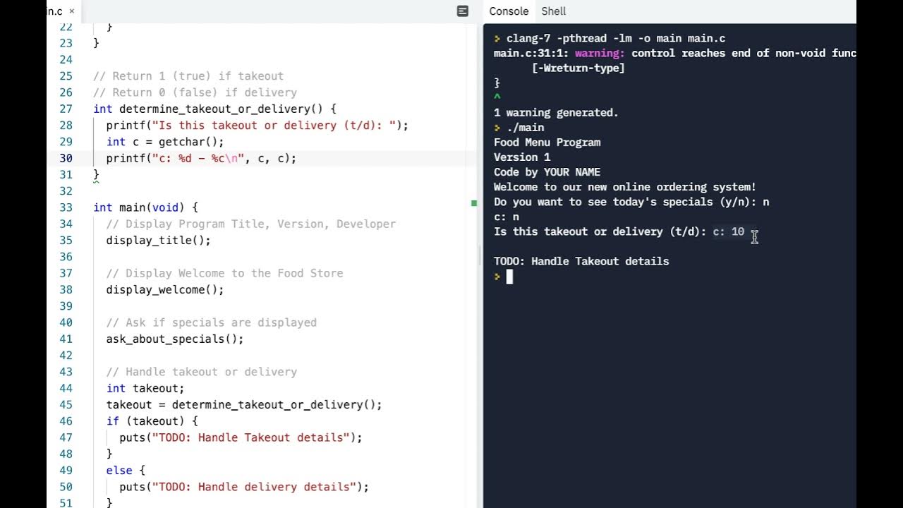 C Programming Skills Using Replit: Food Menu Program: Part 4 - YouTube
