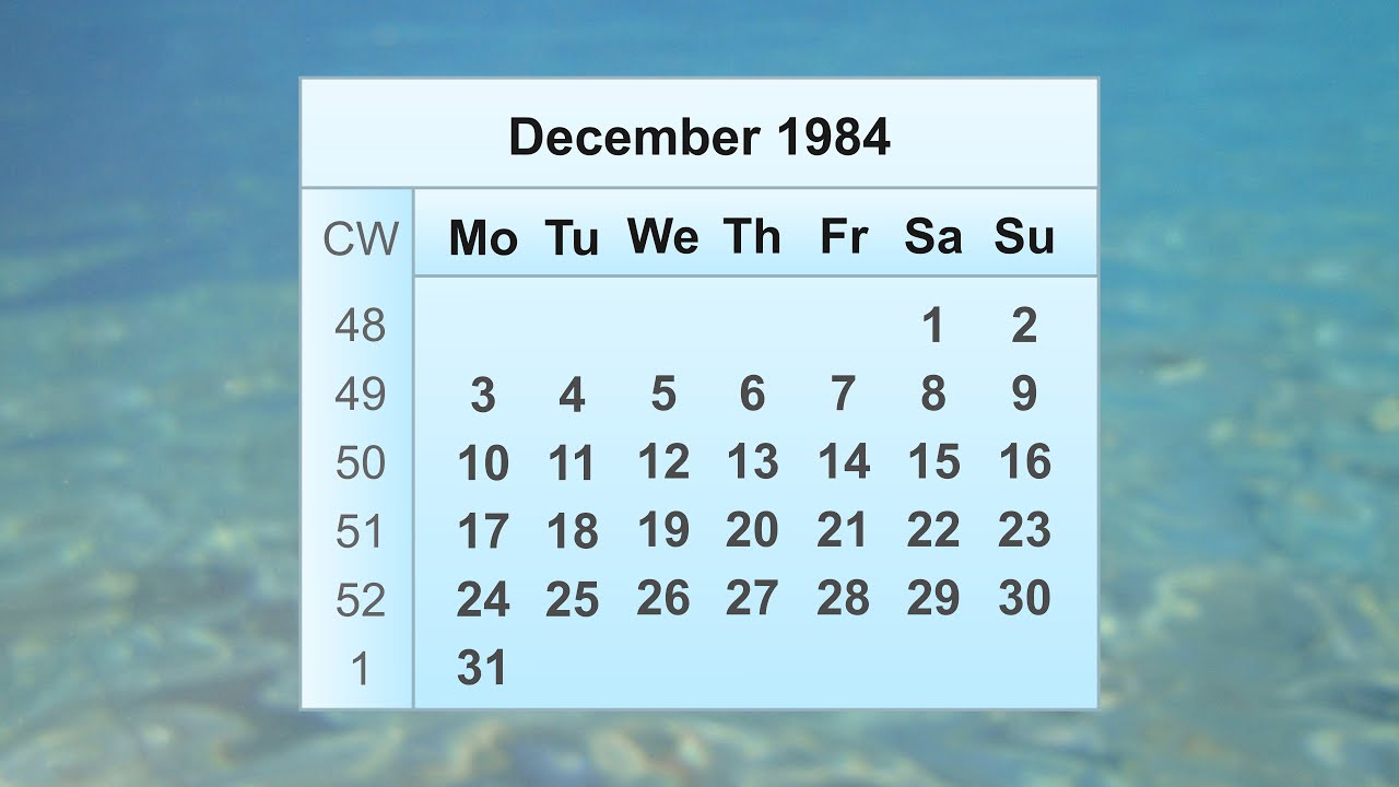 December 1984 Calendar - YouTube