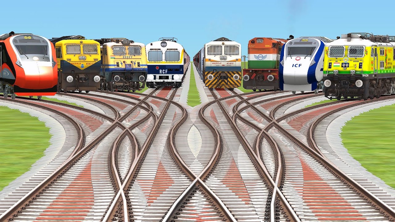 Eights Express&Passenger Trains Run By Bumpy 3D Railroad Crossing ...