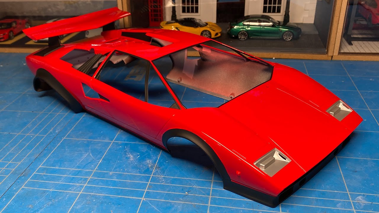 Painting a 1:12th scale Tamiya Lamborghini Countach RC Body - YouTube