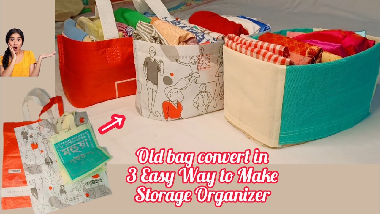 Old Shopping Bag Reuse / 3 Easy Way to Make Storage Organizer With Old ...