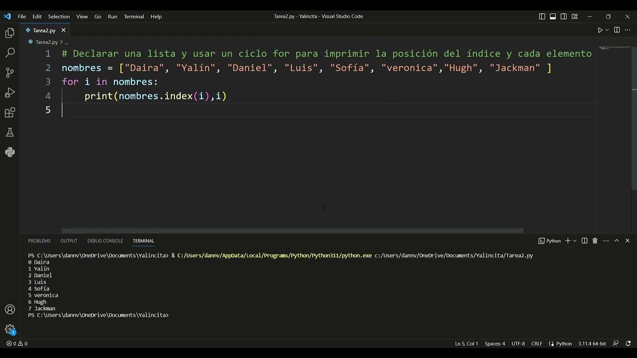 Declarar Una Lista En Python Y Con Un Ciclo For Imprimir La Posición Del índice Y Cada Elemento