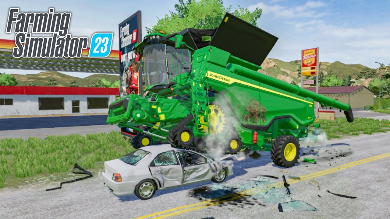 John Deere Harvester Accident With Car In Fs23 | Farming Simulator 23 ...