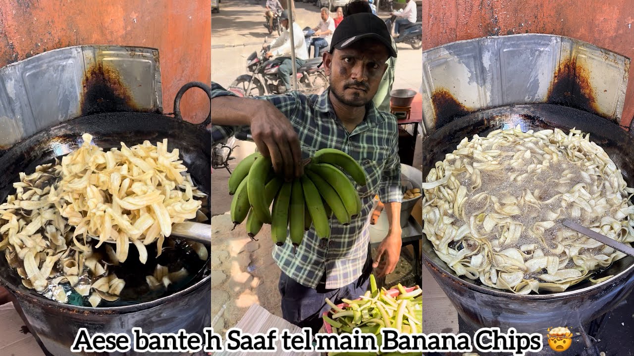 ऐसे बनते ह Healthy 🍌बनाना Chips Bikaner main 😱🤯 #streetfood #banana #bikaner - YouTube