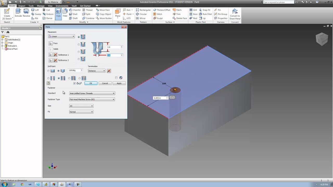 Autodesk Inventor Tutorial 41, Hole Tool pt.6 - YouTube