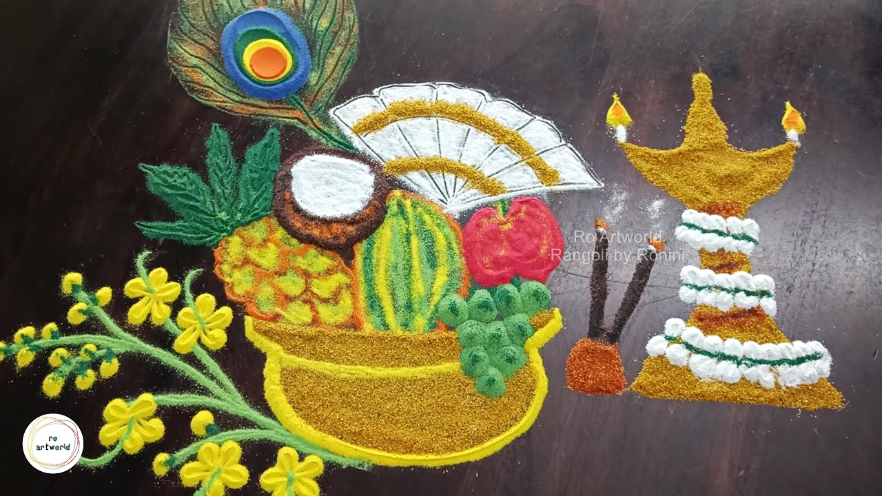 Vishu special Rangoli | Vishu kani | Vishu drawing | Simple rangoli ...