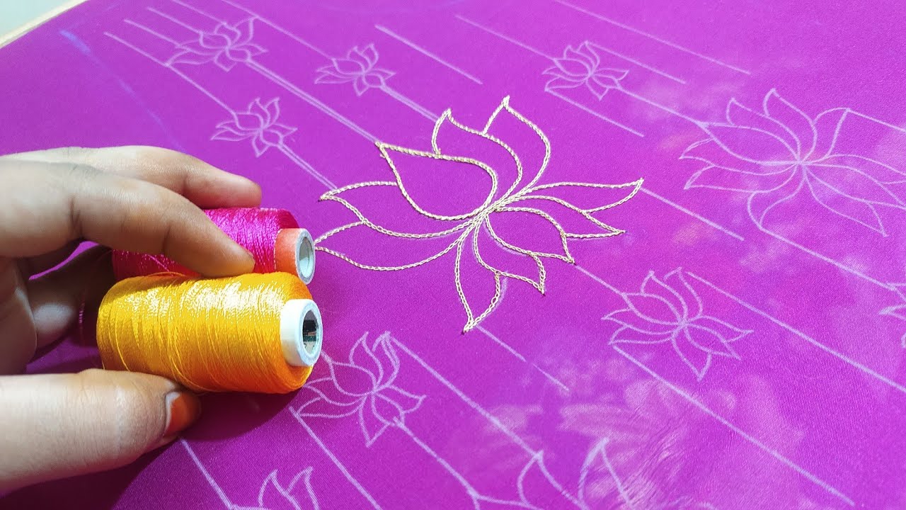 Aari work back neck design||aari work lotus design||she trends - YouTube