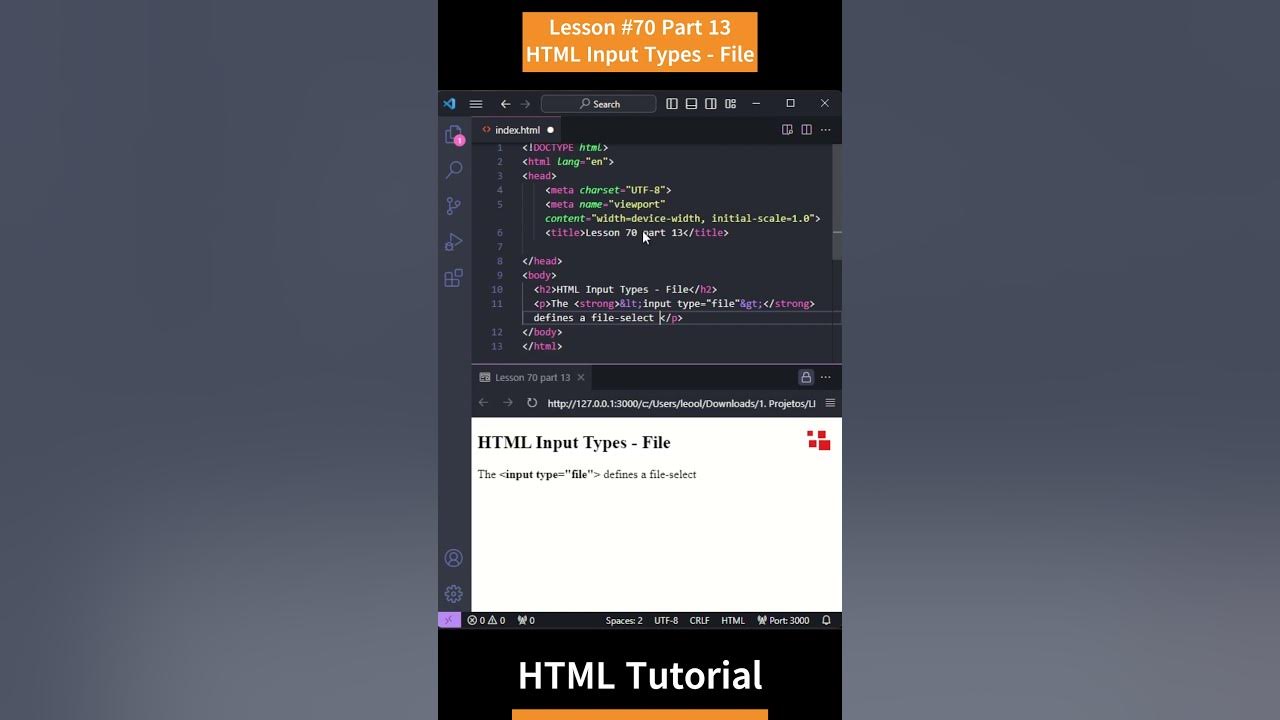Html Tutorial Lesson 70 Html Input Types File Part 13 Shorts Html Css Htmltutorial Js 