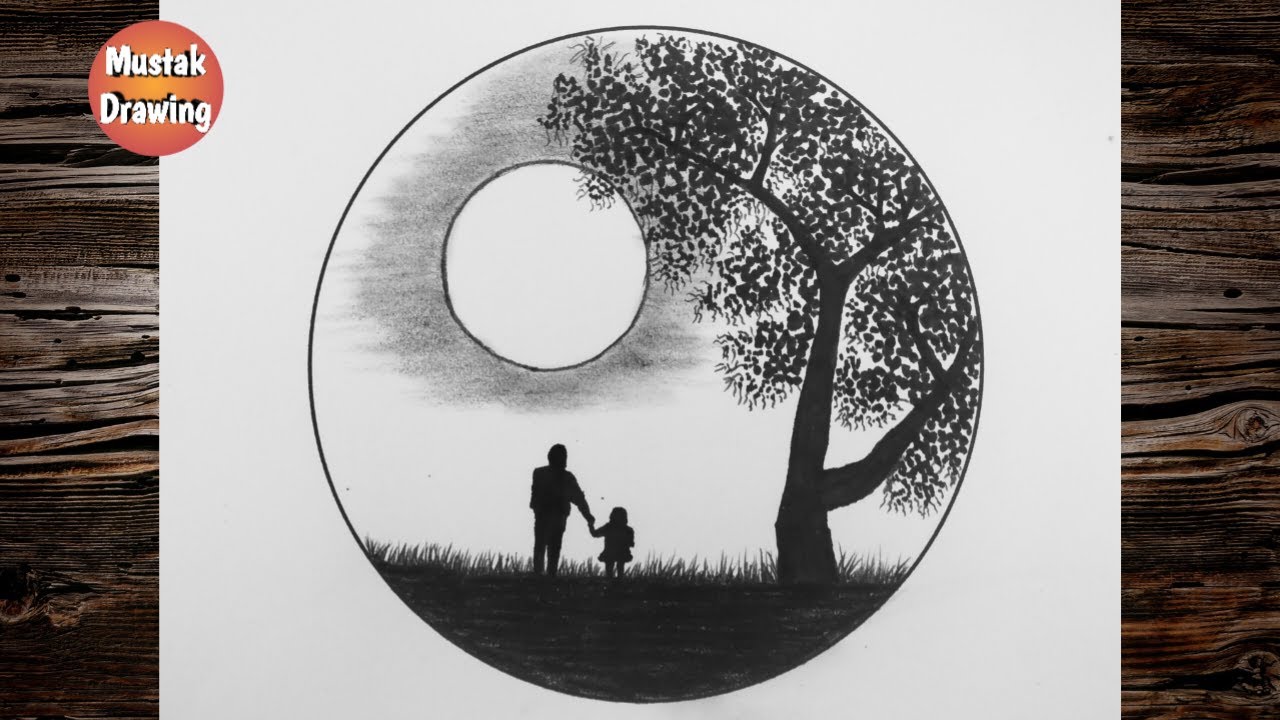 How to draw moonlight scenery for beginners | Pencil art for beginners ...