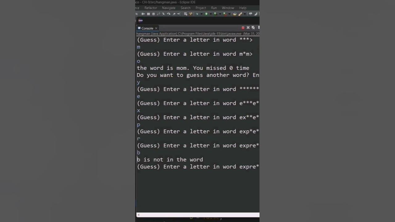 Hangmanjavajavacodejavaforbeginnerjavaprogramminglearncodinglearnprogramming 