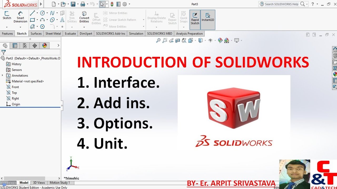 Introduction of solidworks ll Interface,add ins,units & options in ...