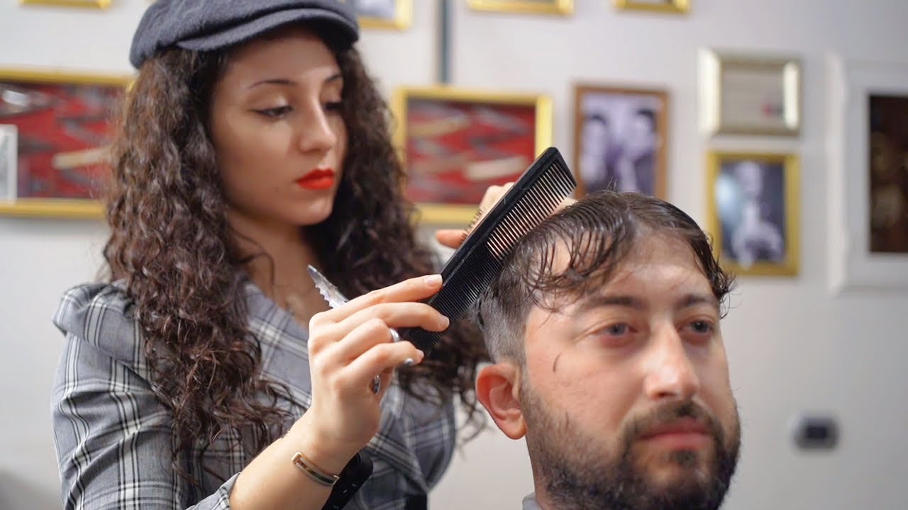 ASMR 💈 ITALIAN WOMAN BARBER 1940 (haircut tutorial) - YouTube