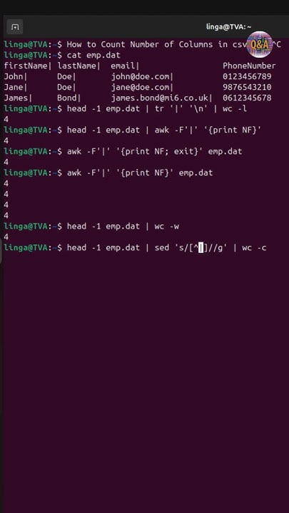 Count number of columns in CSV file using Linux/Unix commands - YouTube