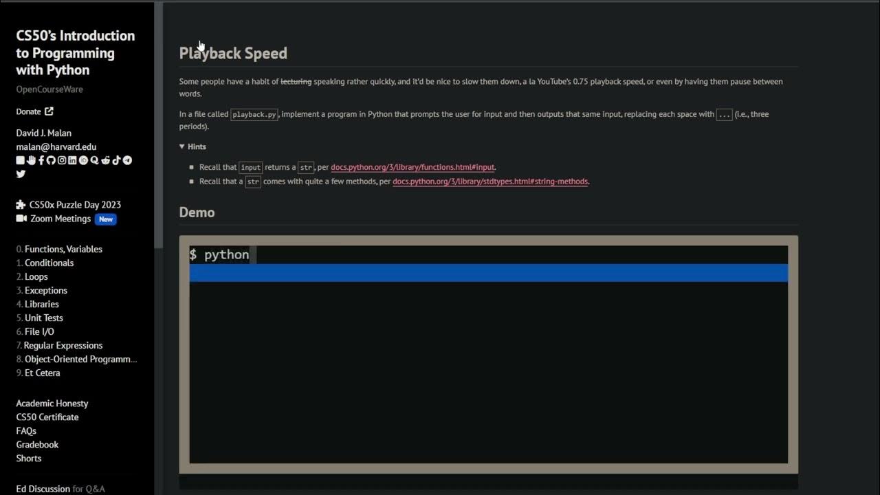 Problem Set 0 Playback Speed Solution Cs50p Youtube