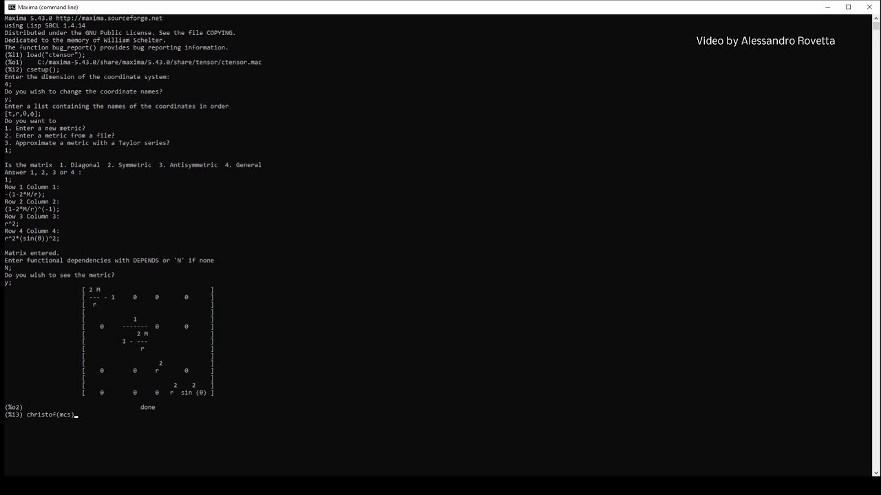 Maxima Fast Tutorial - Christoffel Symbols - YouTube