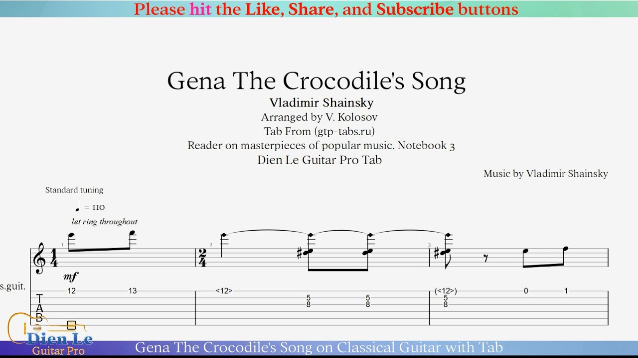 Gena The Crocodile's Song on Classical Guitar with Tab - YouTube
