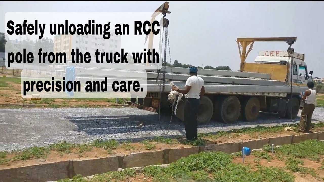 RCC Pole Unloading from Truck - YouTube
