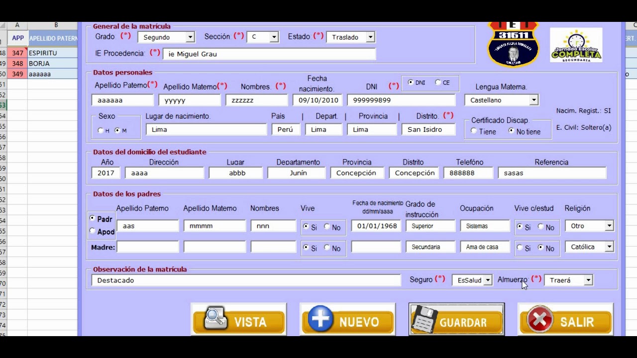 VBA Excel - Formulario para registrar matrícula en colegio - YouTube