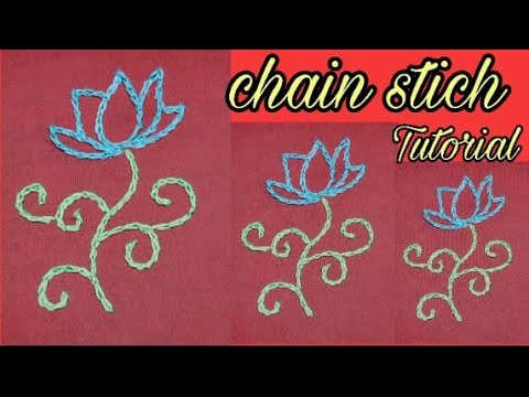 Basic Chain stitch Hand embroidery flower design tutorial - YouTube