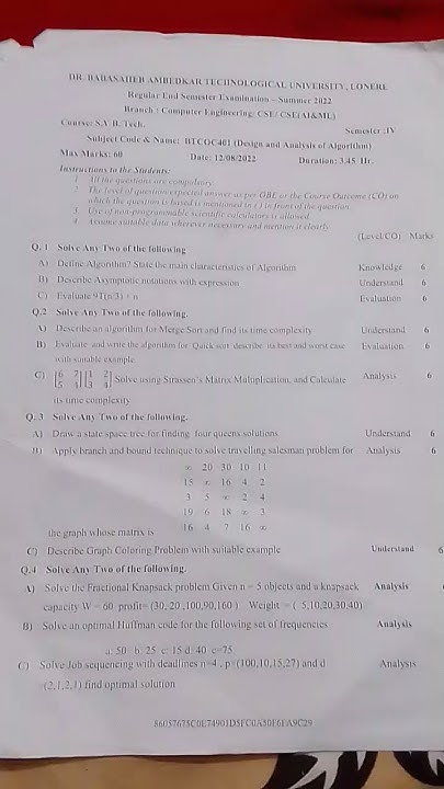 sem IV CSE department design & analysis of algorithm # short # - YouTube