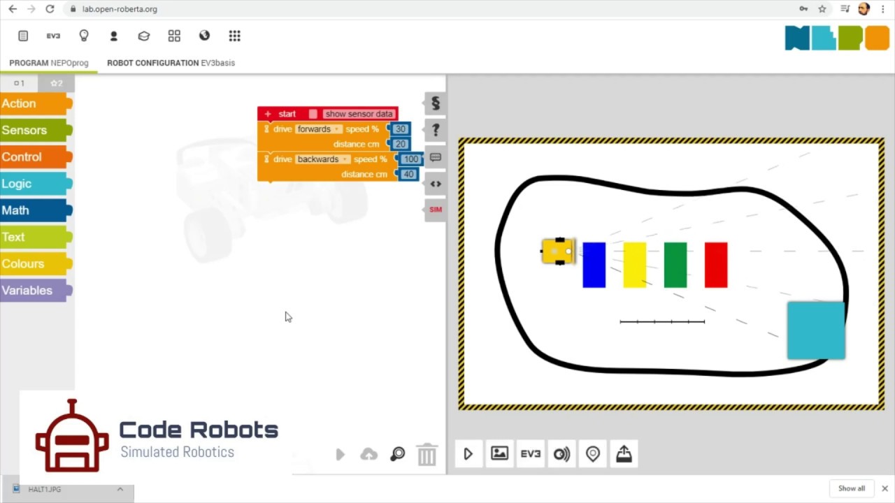 Forward and Back - Open Roberta Labs EV3 Sim - Task 1 - YouTube
