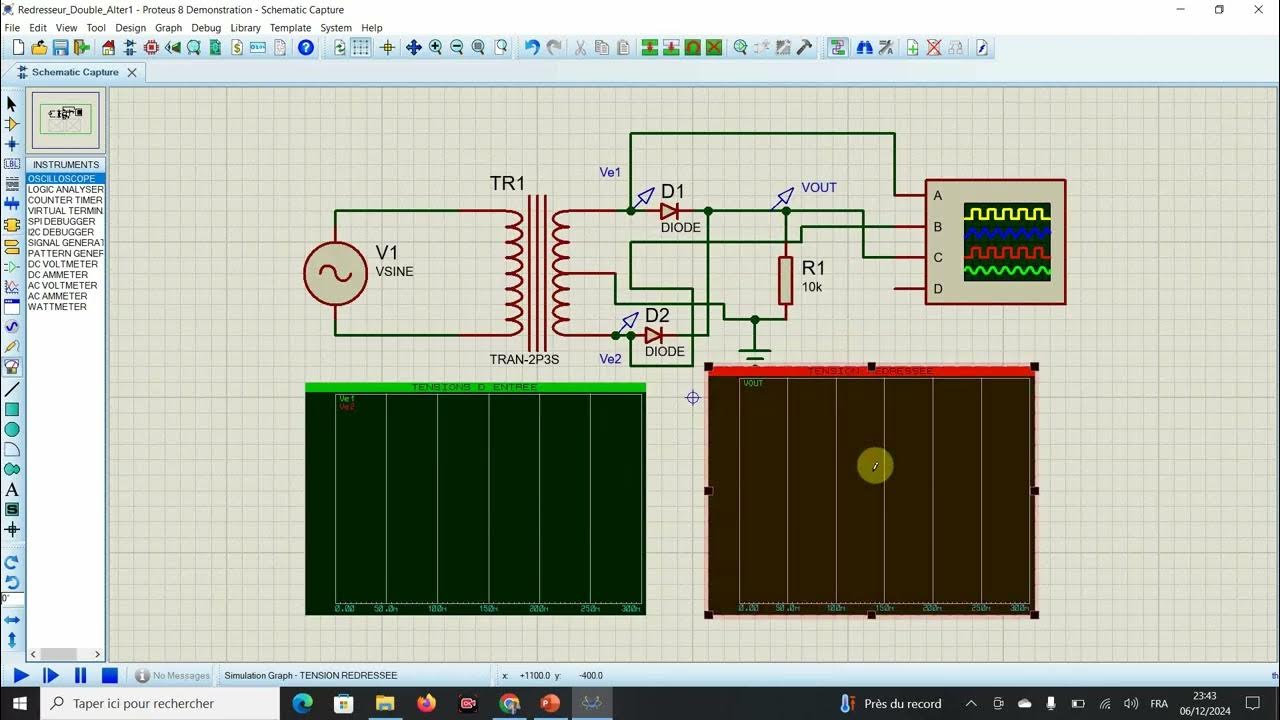 Redressement double Alternance à point milieu ( simulation sur Proteus ...