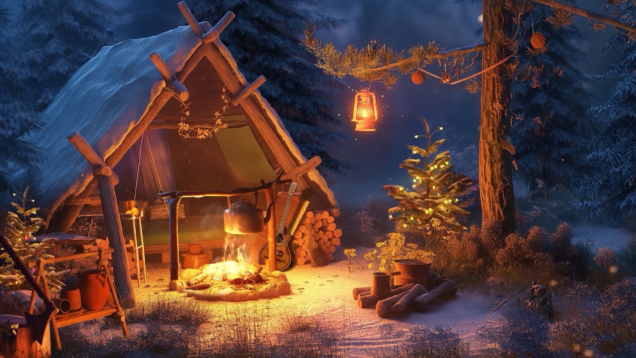 Cozy Winter Campfire in Deep Pine Forest with Glowing Trees 🔥 100% ...